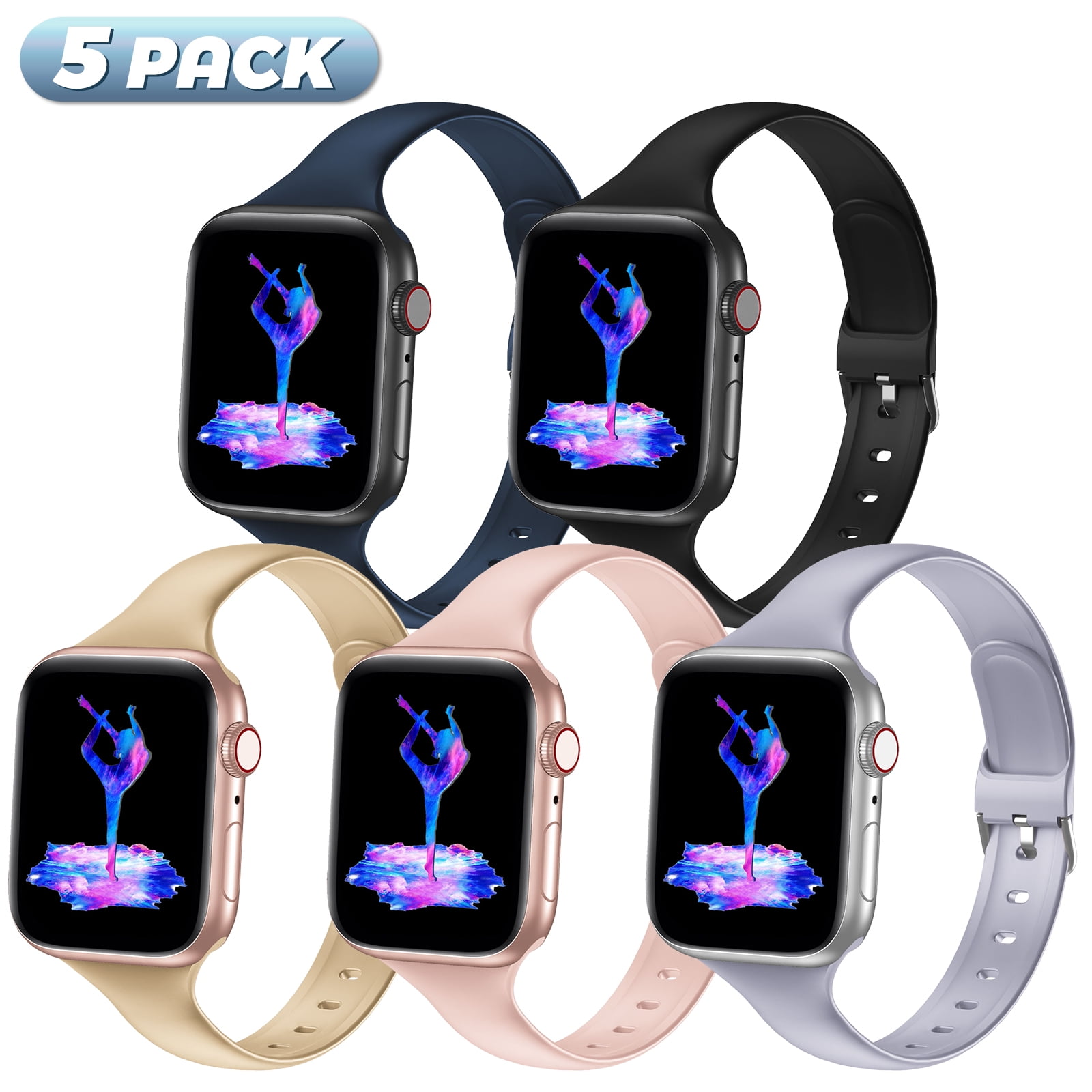 Bandiction 5 Pack Slim Band Compatible with Apple Watch Band for Women ...
