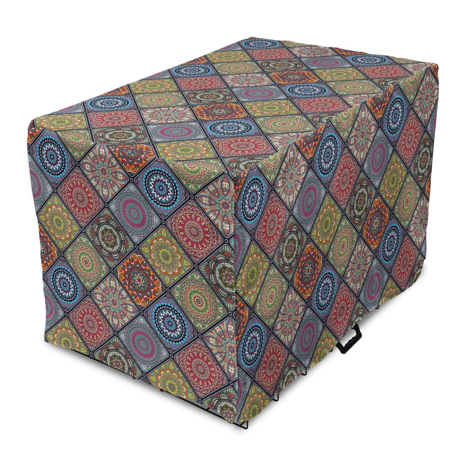 Mandala Dog Crate Cover, Checkered Rectangles Pattern Various Oriental ...