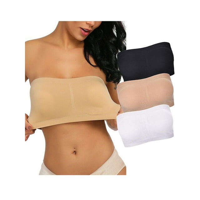 Huakaishijie Women Double Layers Plus Size Strapless Bra Bandeau Tube Removable Padded Top S-3XL ...