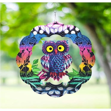 Large Kinetic Metal Brown Owl, Wind Spinner Garden Art & Yard Stake ...