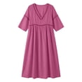 Axiiglly Summer Dresses for Women 2026 Cotton Linen V Neck Half Sleeve ...