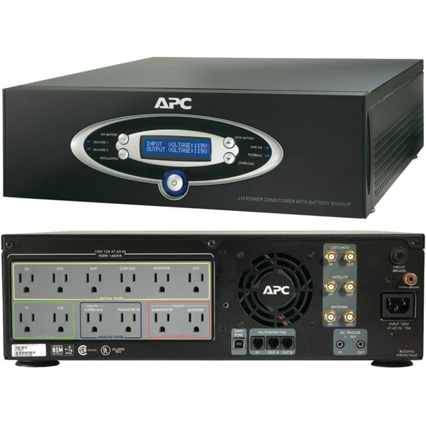 12-Outlet J-Type Power Conditioner with Battery Backup (Black; 3,200 ...