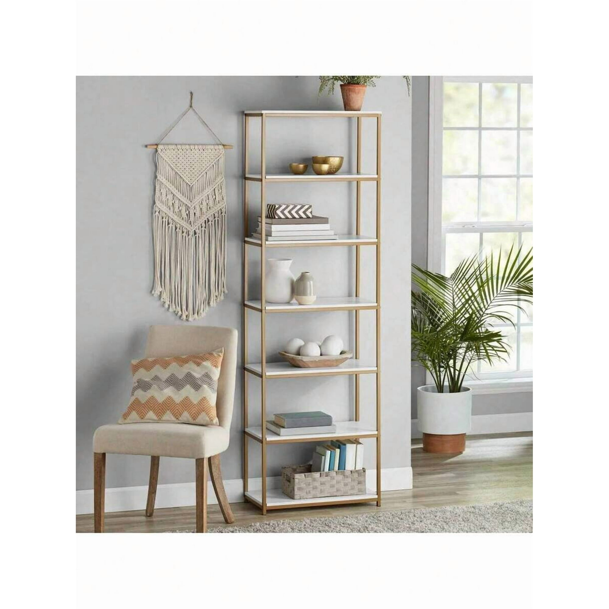Click here for Na Na 6-Shelf Tall Bookcase - Gold Metal Frame Wit... prices