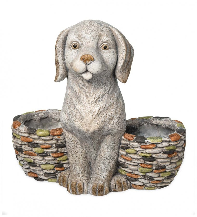 Plow & Hearth Faux Stone Dog Statue Double Planter - Walmart.com