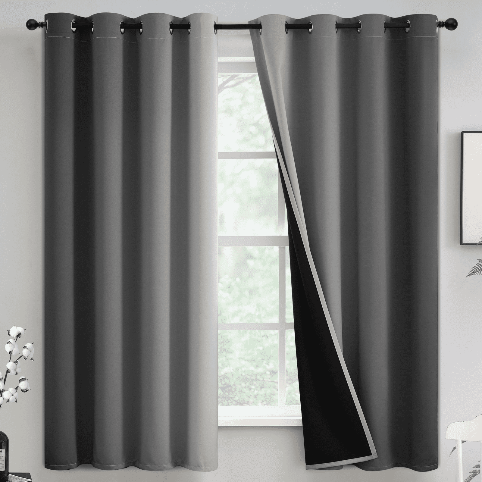 Yakamok 100% Blackout Curtains for Bedroom,Ombre Room Darkening Grey ...