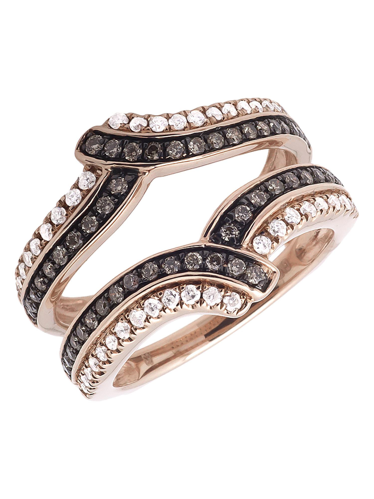 14k Rose Gold Two Bypassing Row White and Brown Diamonds Ring Guard ...