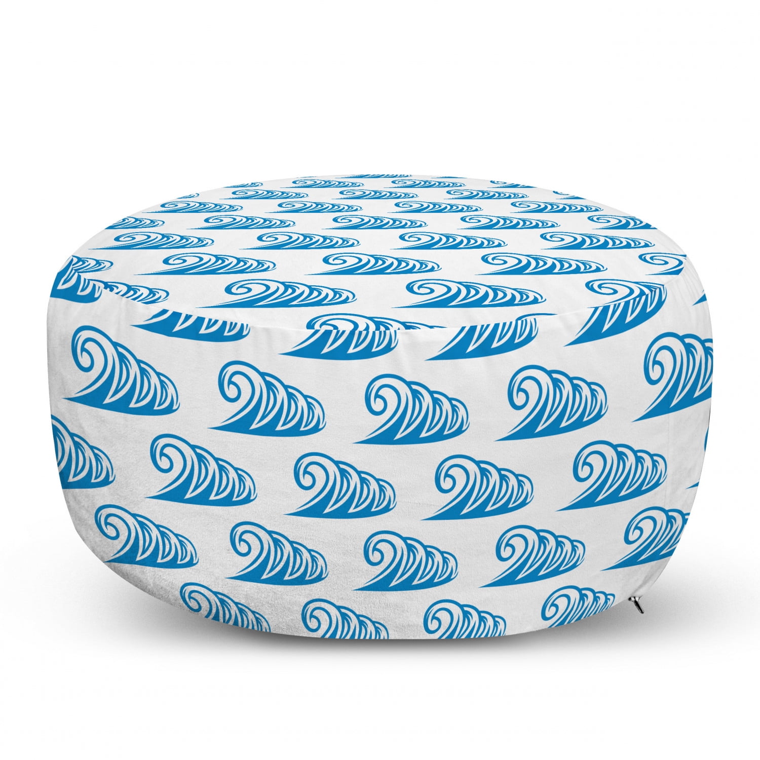 Nautical Pouf Cover with Zipper, Summer Themed Monochromatic Repeating ...