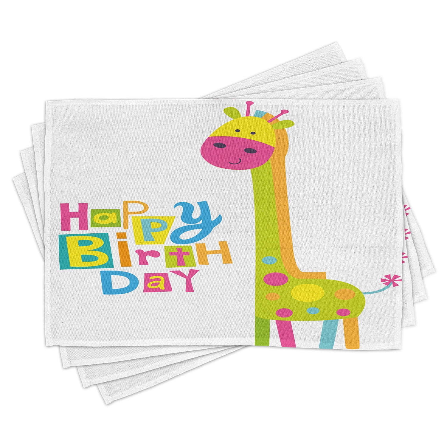 Ambesonne Birthday Place Mats Set of 4, Birthday Giraffe, Standard Size ...