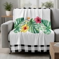 Black Plaid Summer Botanical Blanket Soft Cozy Warm Throw Blanket for ...