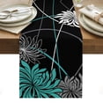 Bohemian Teal Floral Table Runner, Modern Artistic Boho Grey White ...