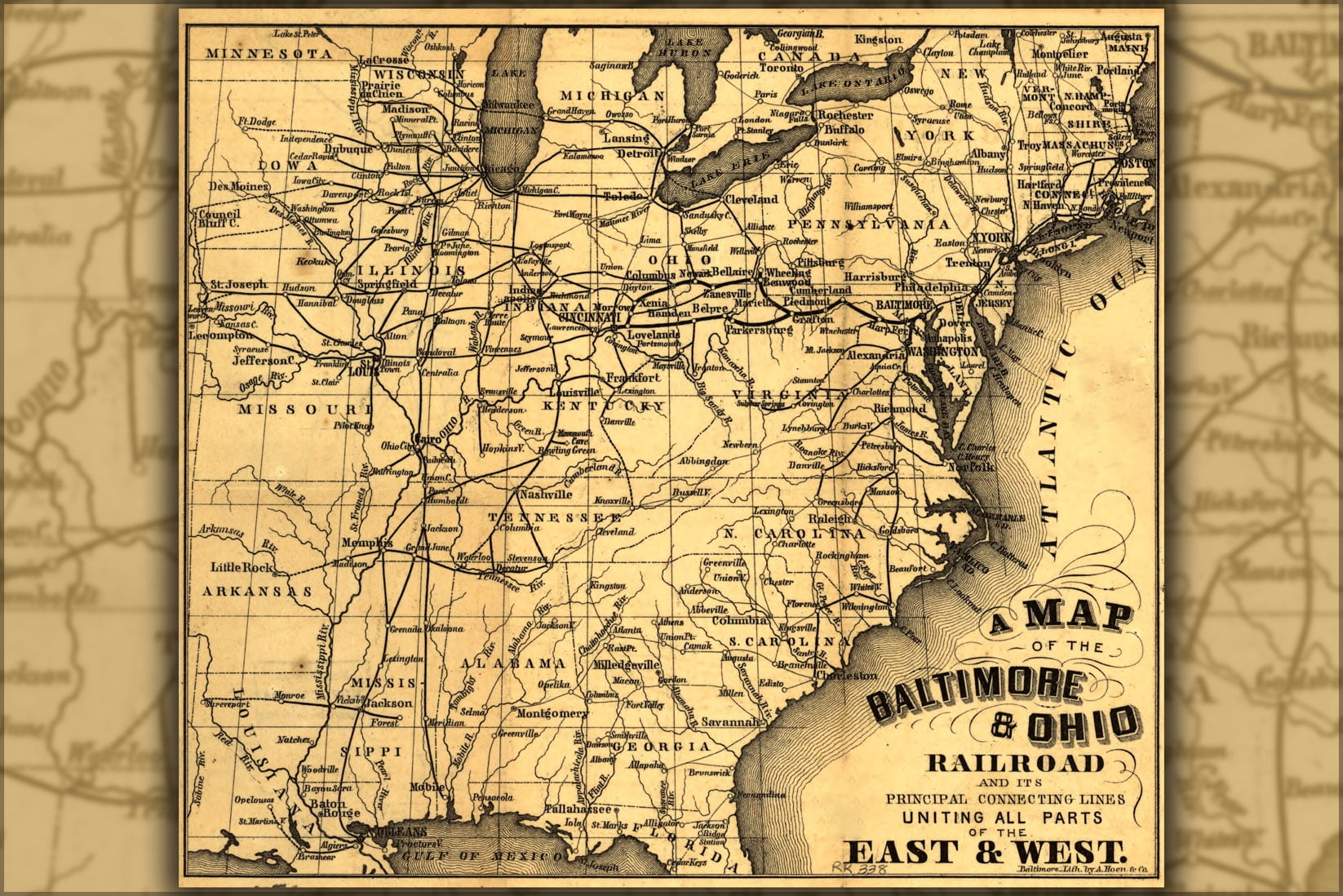24"x36" Gallery Poster, Map of Baltimore & Ohio Railroad 1860 - Walmart.com