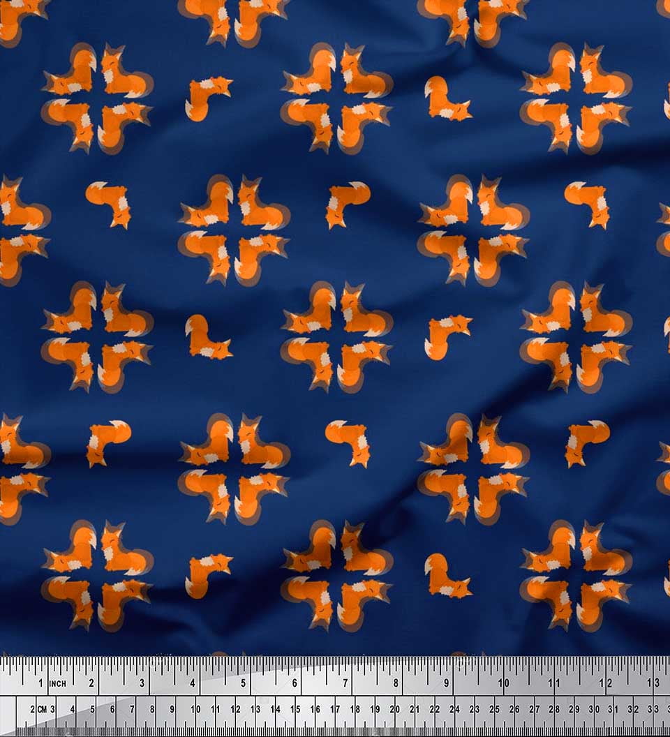 Soimoi Satin Silk Fabric Fox Kids Print Sewing Fabric Yard 42 Inch Wide ...
