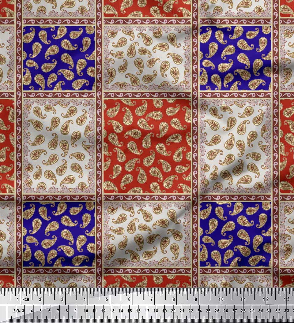 Soimoi Polyester Crepe Fabric Check & Paisley Patchwork Print Fabric by ...