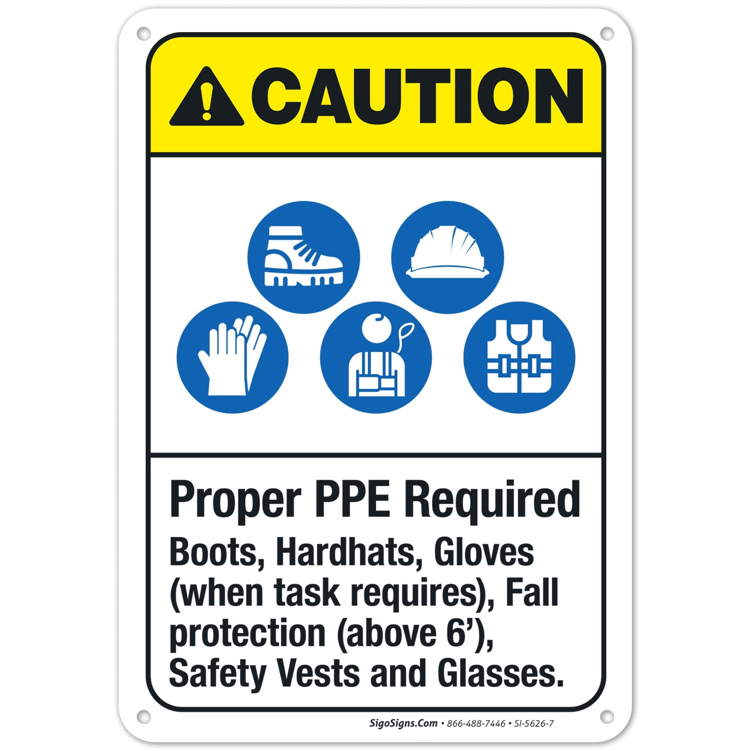 Proper PPE Required Sign, ANSI Caution Sign, - Walmart.com