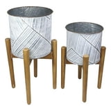 Set Of 2 Transitional White And Gray Pressed Tin Planters Pots With ...