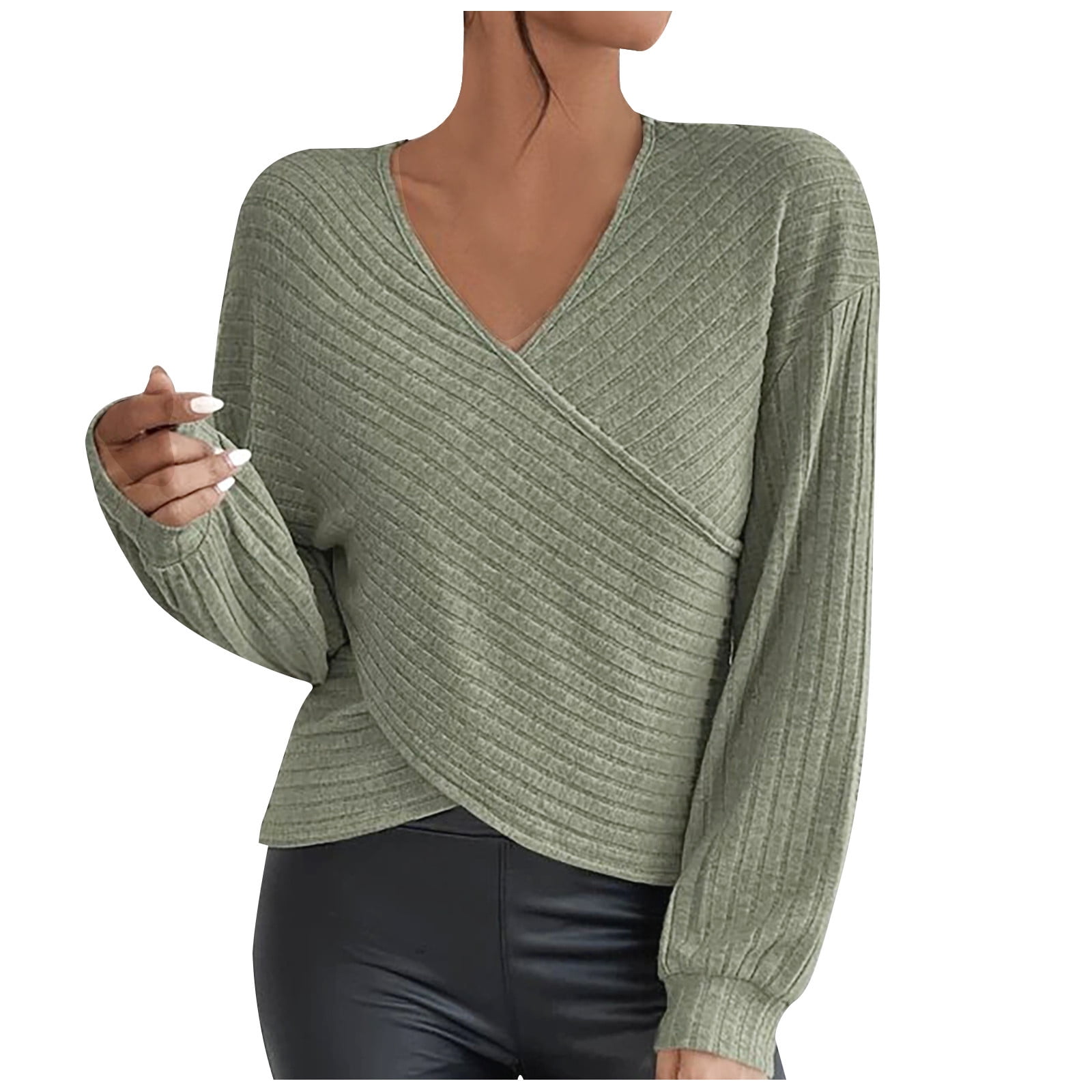 Click here for Lcziwo Womens Cross Wrap Front Sweaters Sexy Ribbe... prices