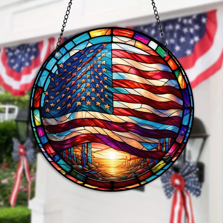 American Flag Stained Glass Window Panel