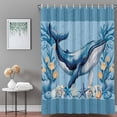 Bathroom Shower Curtain Retro Blue Whales Corals Shellfish Waterproof ...