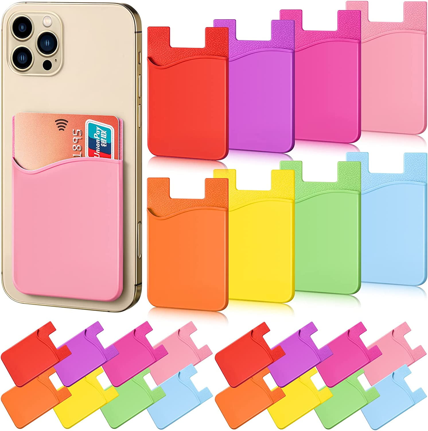 24 Pieces Cell Phone Wallet, Silicone Stick on Card Holder, Back Phone ...