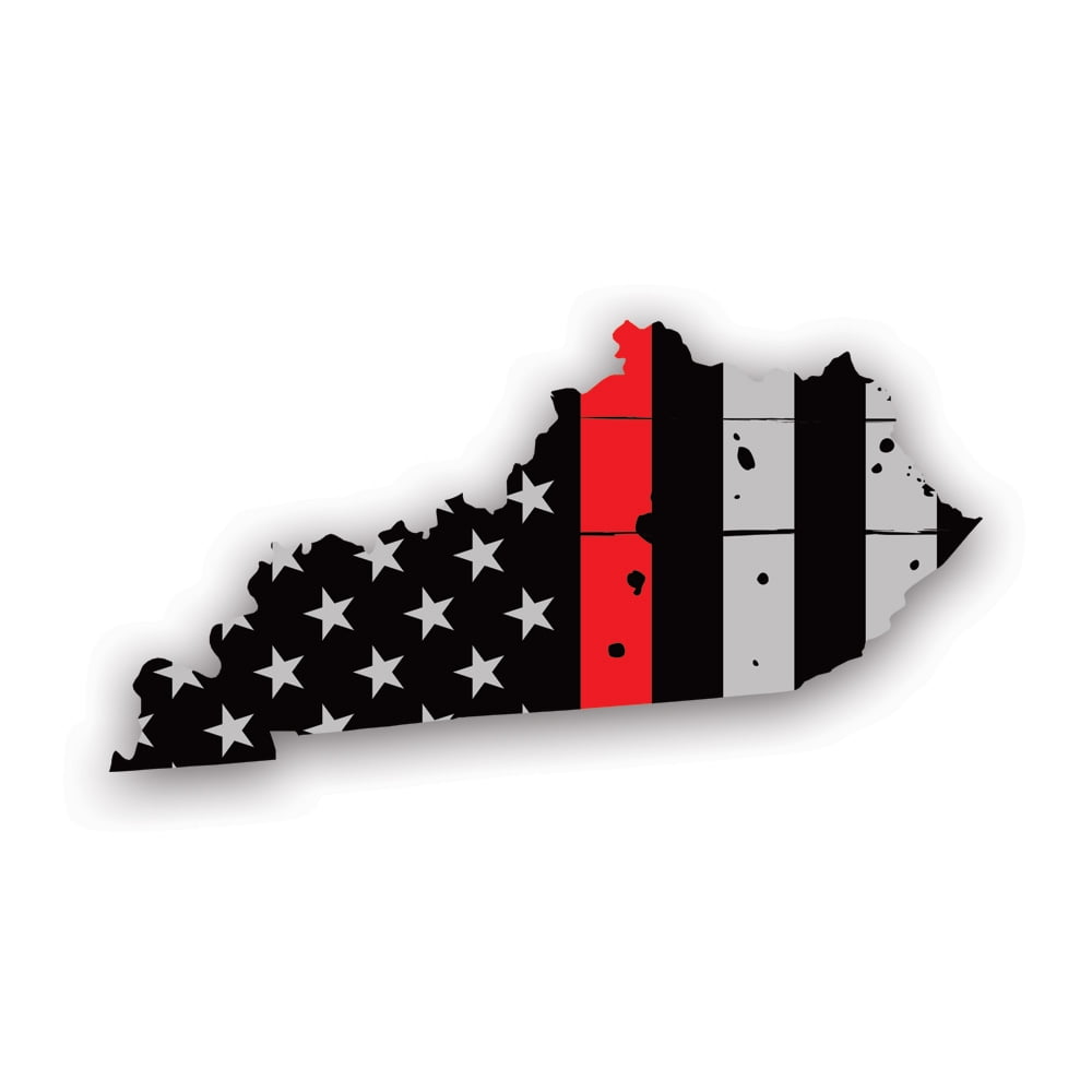 Distressed Kentucky State Shaped Subdued US Flag Thin Red Line Sticker ...