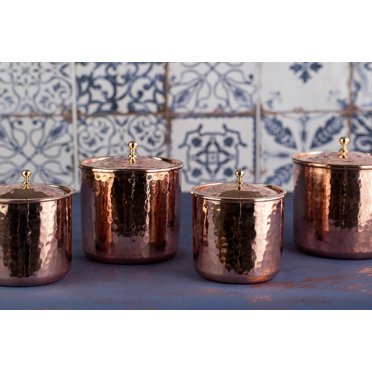 Set of 4 Solid Copper Canister Set with Lid | 100% Copper Kitchen ...