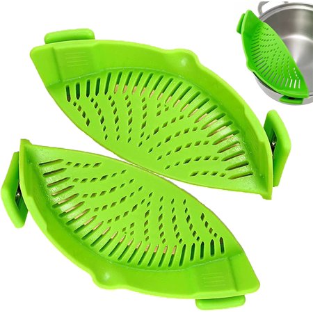 Green-Set of 2 Heat Resistant Clip-on Colanders with Pour Spout for ...