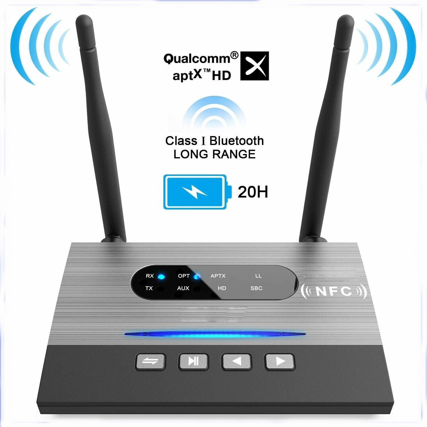 NFC 262ft/80m Long Range Bluetooth 5.0 Transmitter Receiver 3in1 Music ...