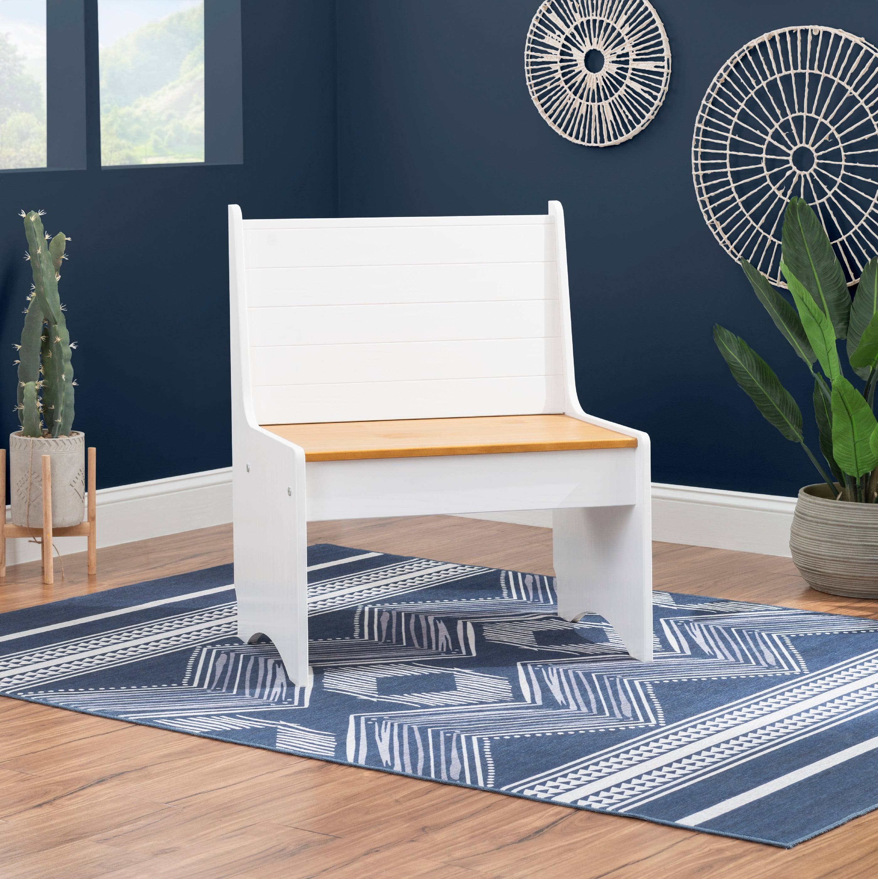 Linon Kasey High Back Dining Bench with Storage, 27" Wide, Honey/White ...