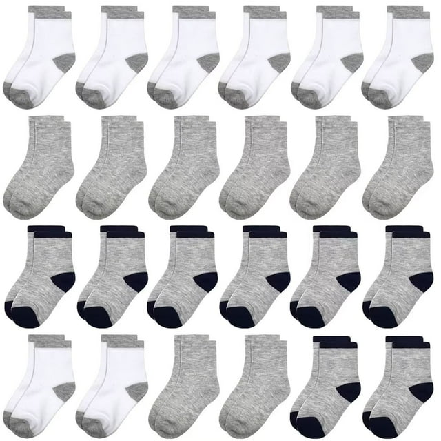 Boys Toddler Crew Socks- 24 Pairs Soft Athletic Casual School Socks for ...