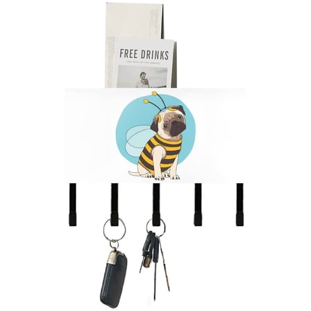 Funny Pug Dog Bee Key Holder for Wall Decorative Mail Organizer Holders ...