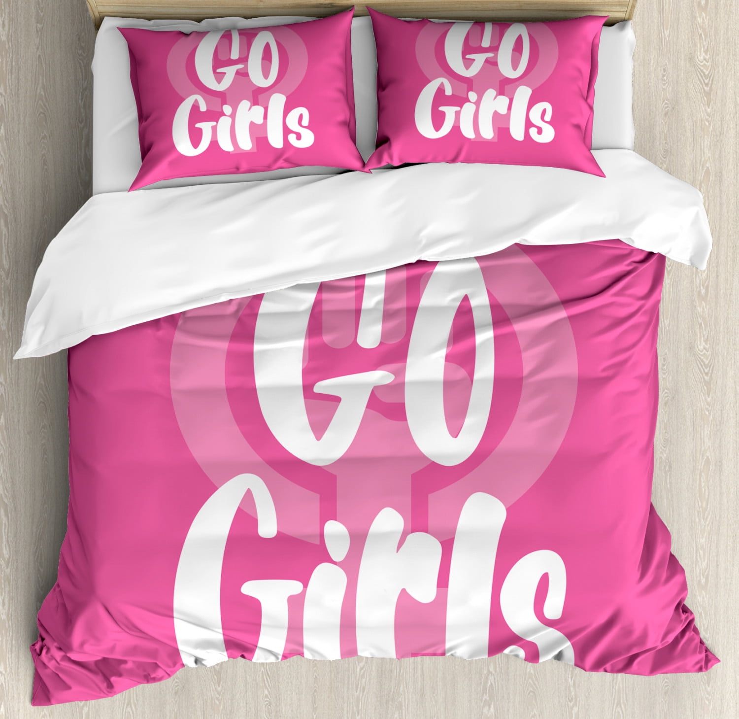 Girl Slogan Duvet Cover Set Queen Size, Go Girls Hand Drawn Typography ...