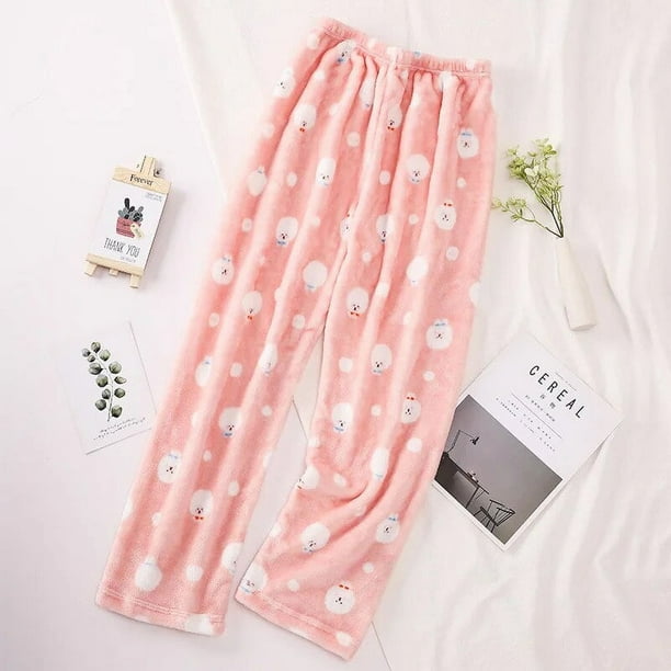 Pajama Pants Women Fluffy Warm Flannel Sleepwear Animal Dot Sleeping ...