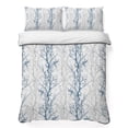 Blue Gray Tree Branch on White 3 Pieces Quilt Set,1 Quilt with 2 Shams ...