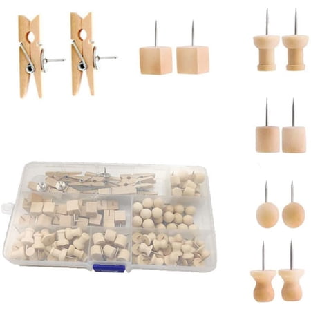 Wooden Push Pins Thumb Tacks: 135Pcs Decorative Map Tacks Wooden Clips ...