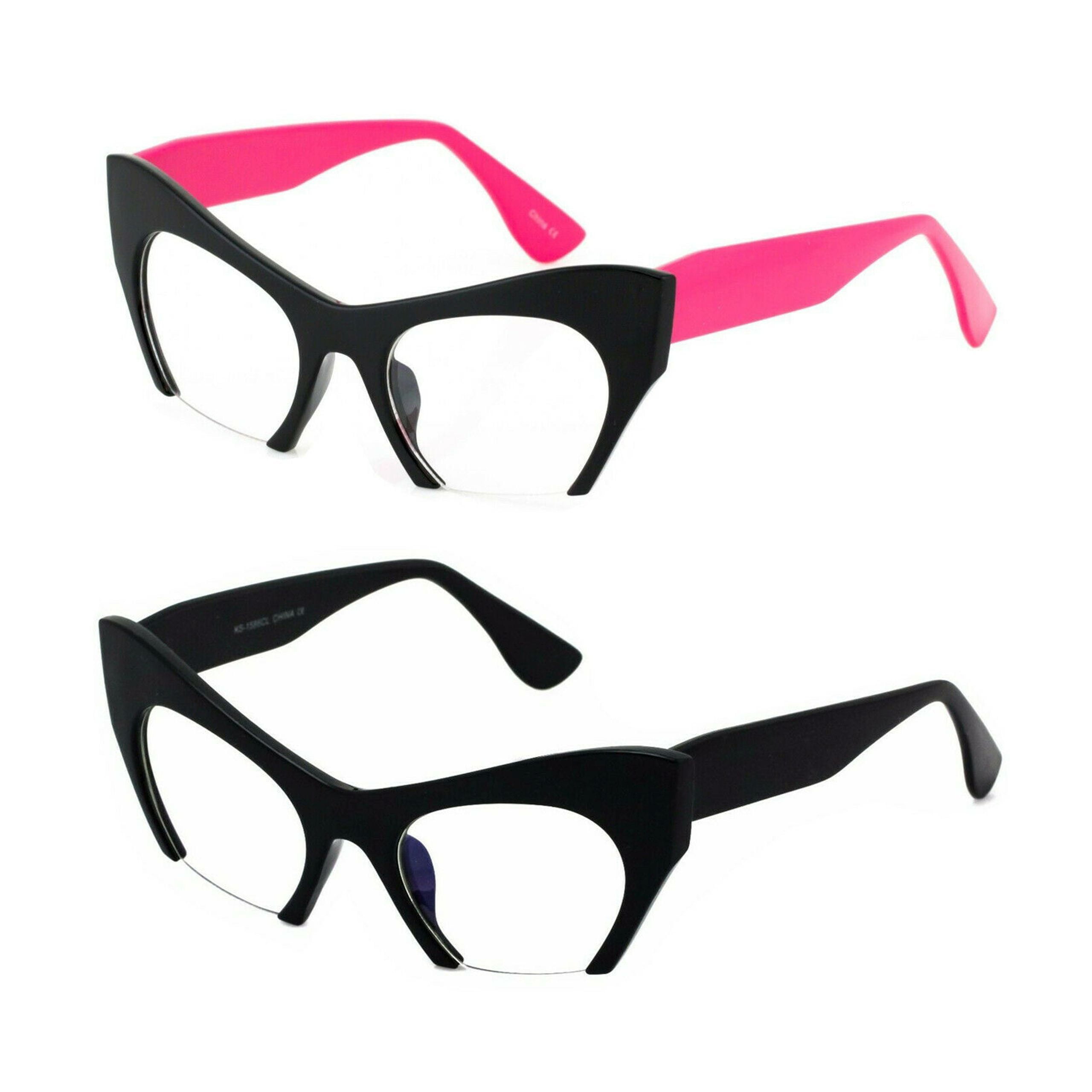 Semi Rimless Women Retro Cat Eye Razor Style Clear Lens EYEGLASSES ...