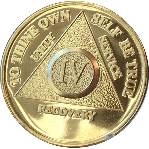 4 Year 24K Gold Plated AA Alcoholics Anonymous Sobriety Medallion ...