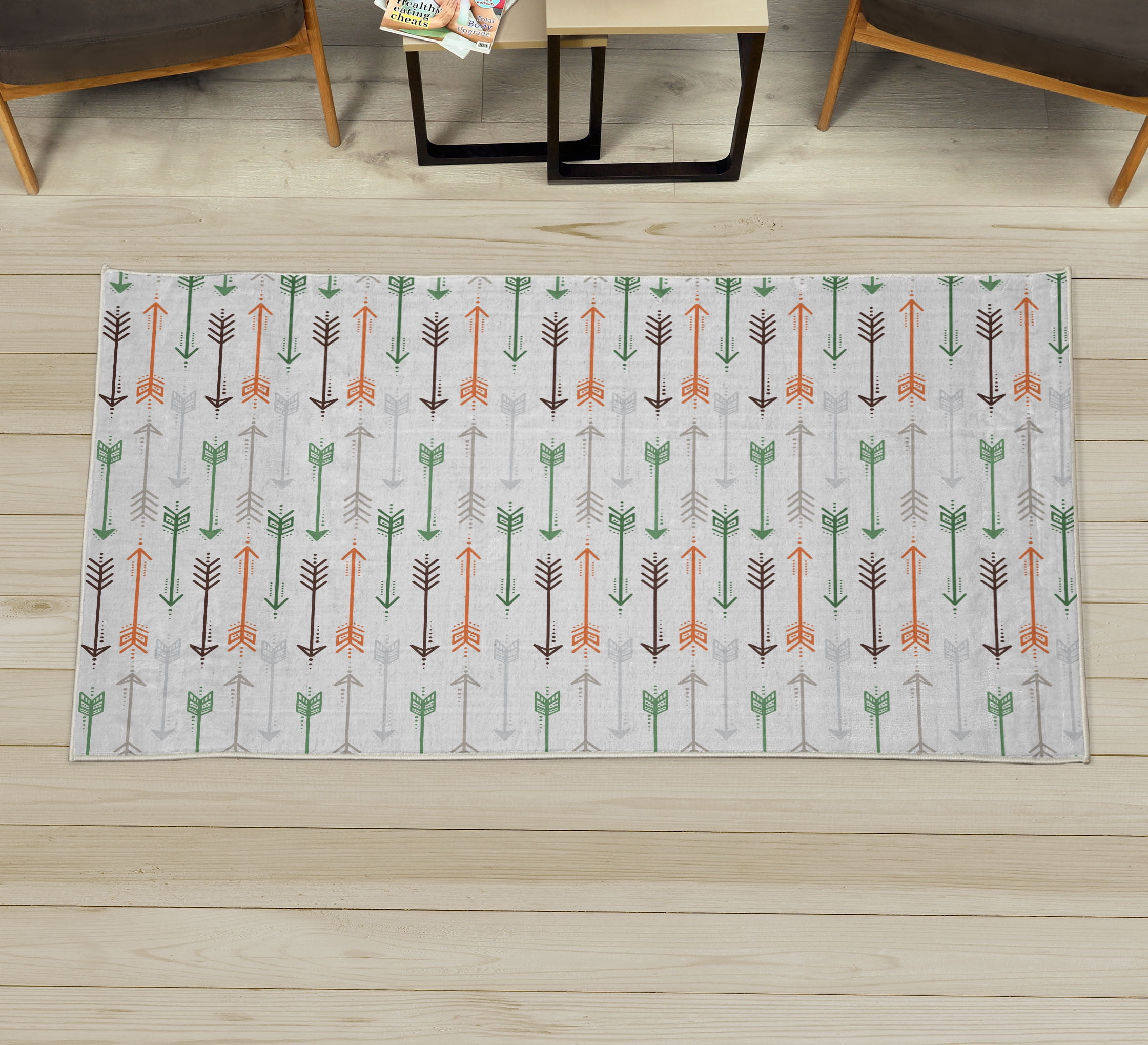 Boho Decorative Rug, Retro Arrow Pattern in Horizontal Line Heading to ...