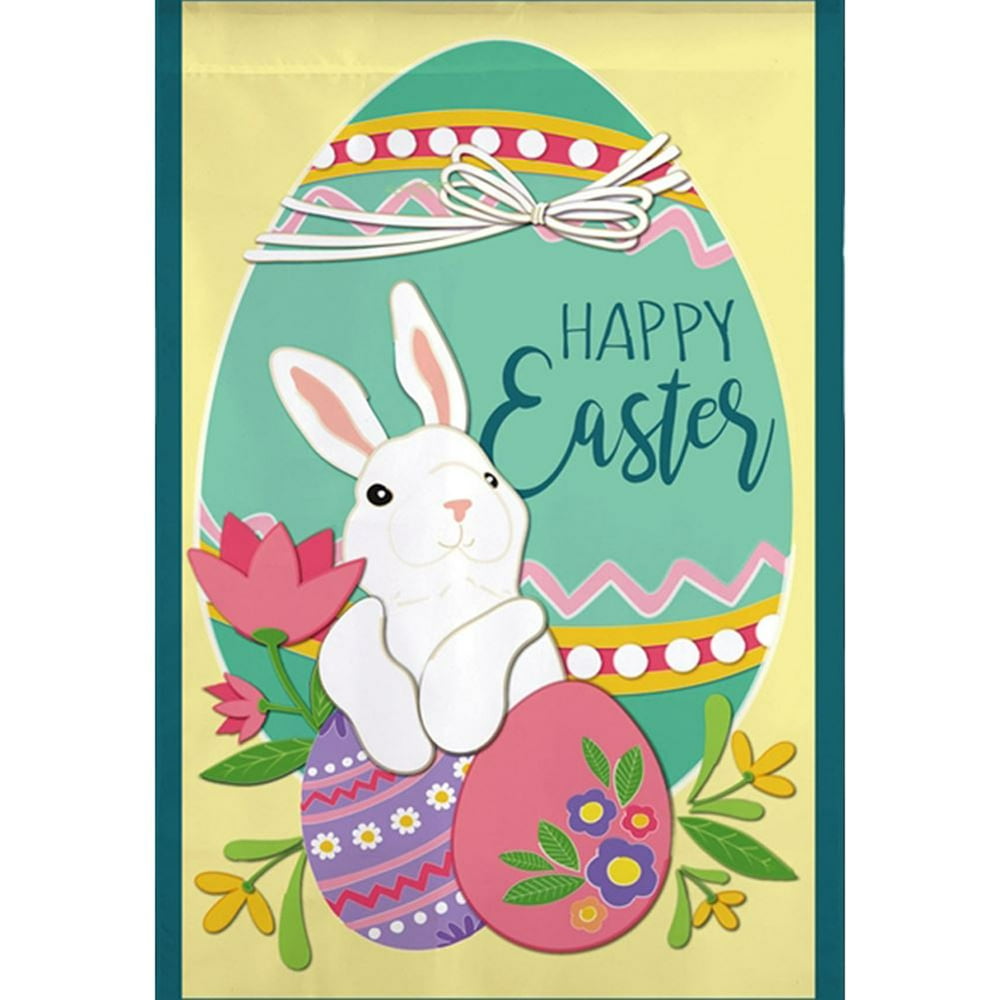 Evergreen Linen Garden Flag - Easter Bunny and Eggs - Walmart.com ...
