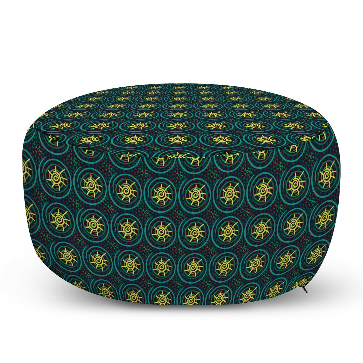 Funky Pouf Cover with Zipper, Spiralling Circles Inner Sun Shapes in ...