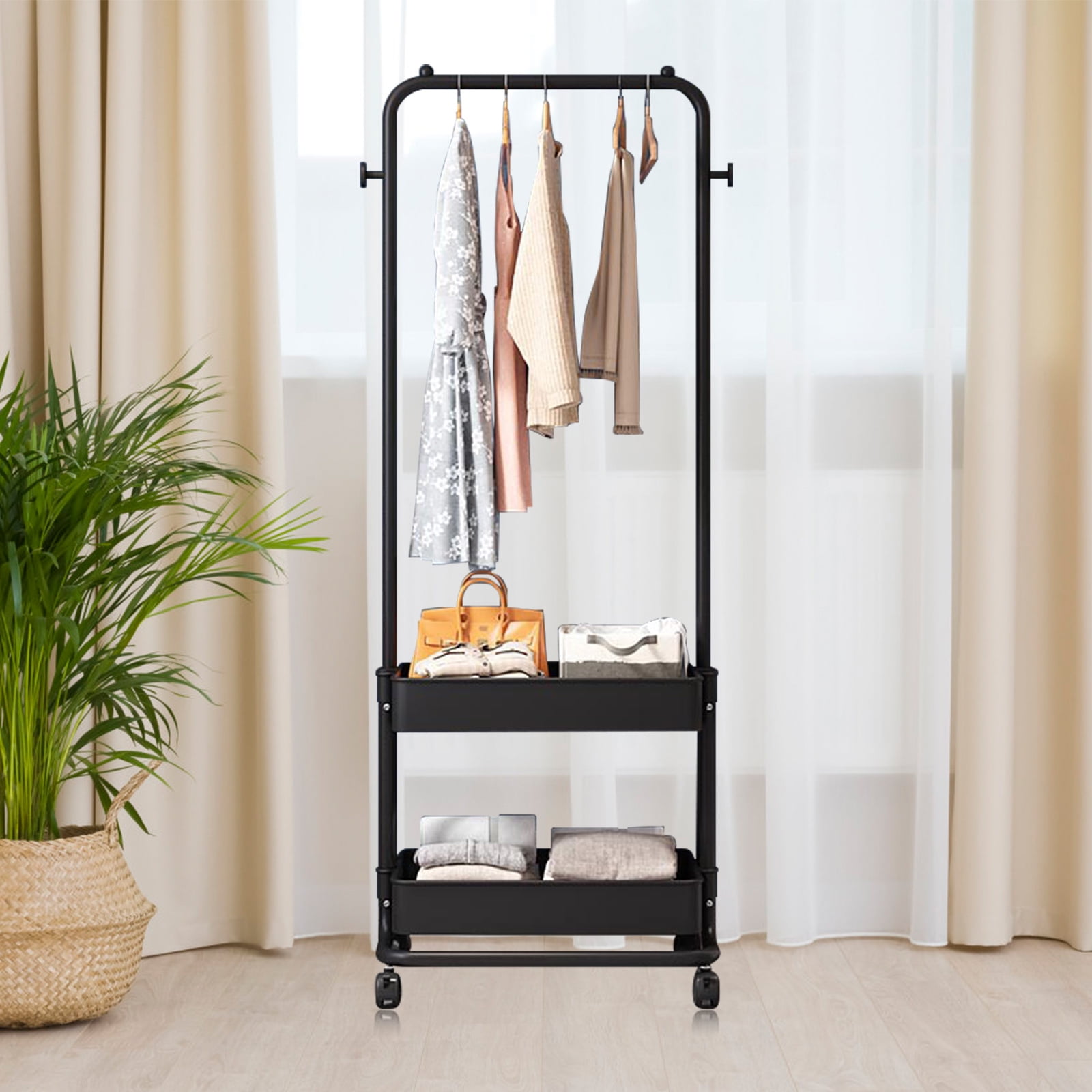 2-Tier Clothes Rack on Wheels,Freestanding Clothing Garment Rack ...