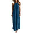 DPTALR Women's Halter Neck Sleeveless Linen Blend Loose Maxi Dress with ...