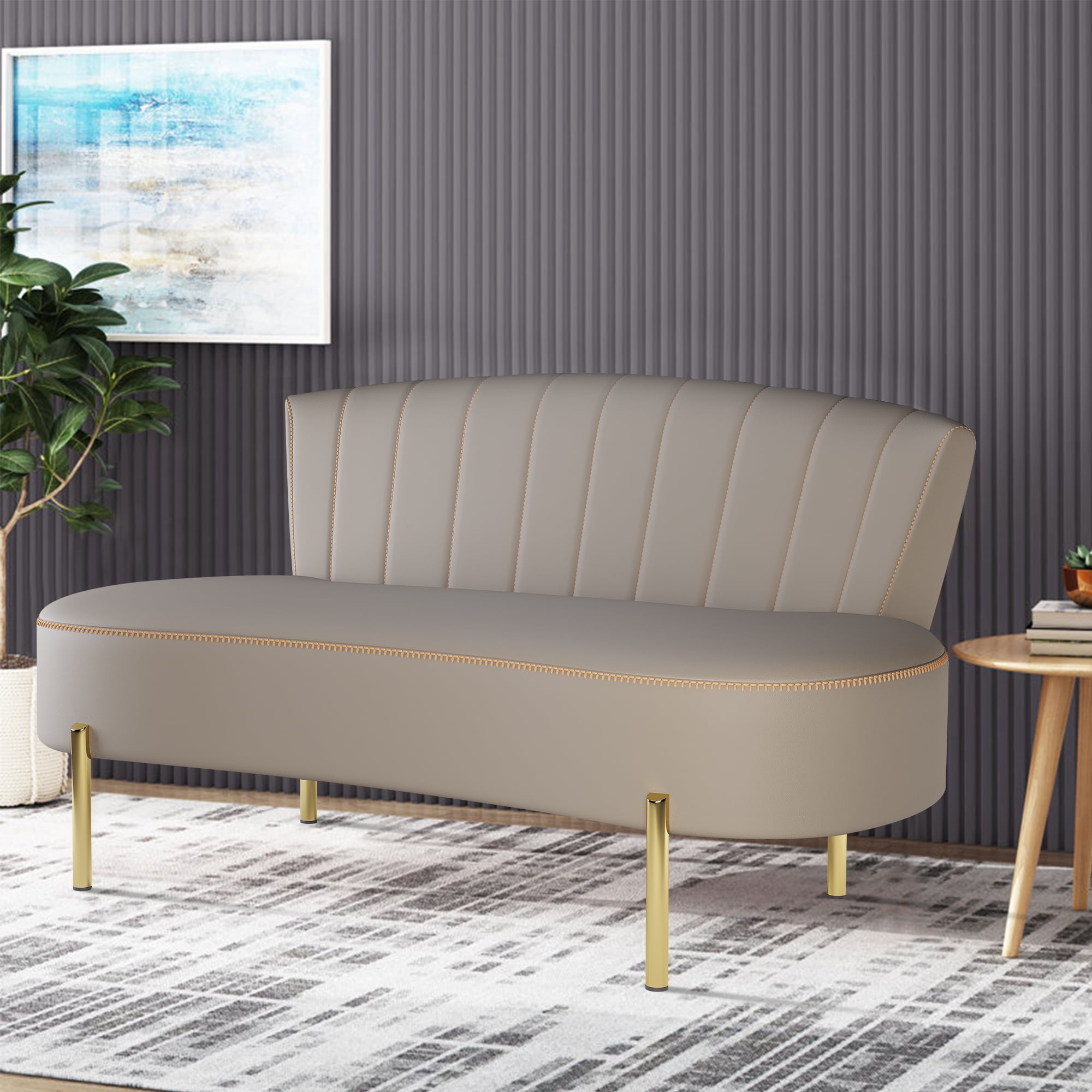 Andeworld Upholstered Small Sofa Couch Modern Loveseat Accent Ottoman ...