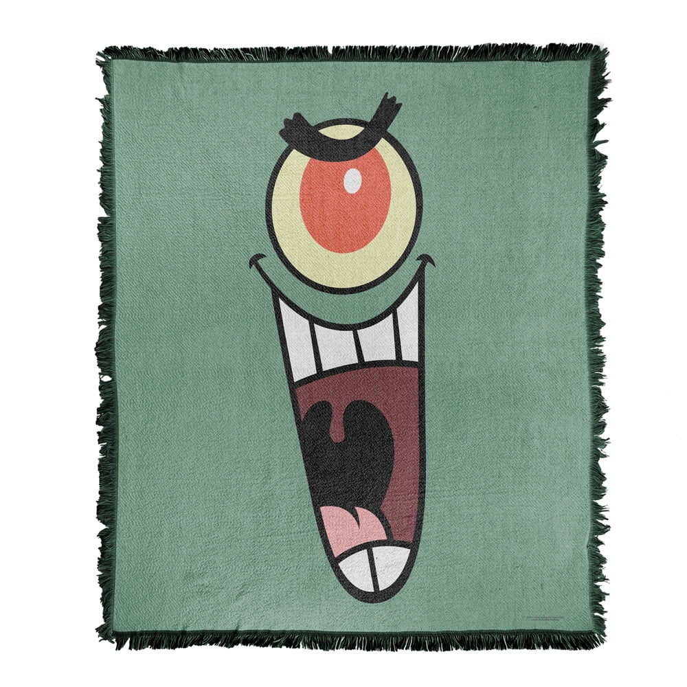 Spongebob Blanket, 50"x60" Plankton Face Woven Tapestry Cotton Blend ...