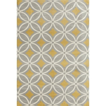 Modern Accent, Contemporary Trellis Chain Grey/ Yellow Area Rug or ...