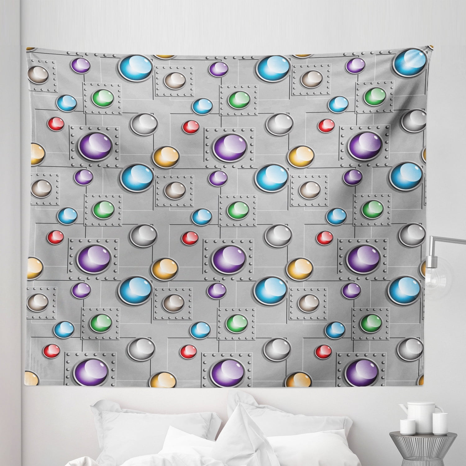 Colorful Tapestry, Grey Industrial Background with Vibrant Colored ...