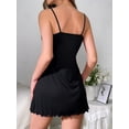Black Cartoon Bear Graphic Lettuce Trim Cami Sleep Dress For Women ...