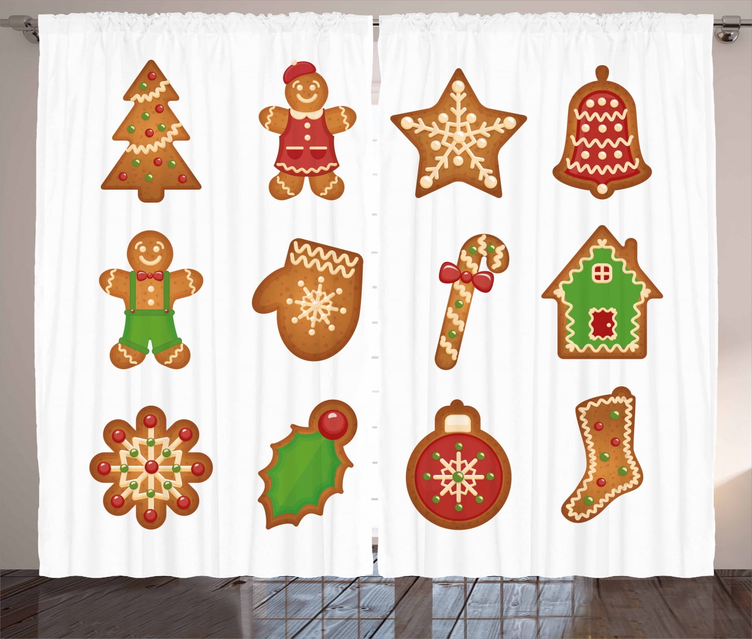 Gingerbread Man Curtains 2 Panels Set, Various Biscuits in Different ...