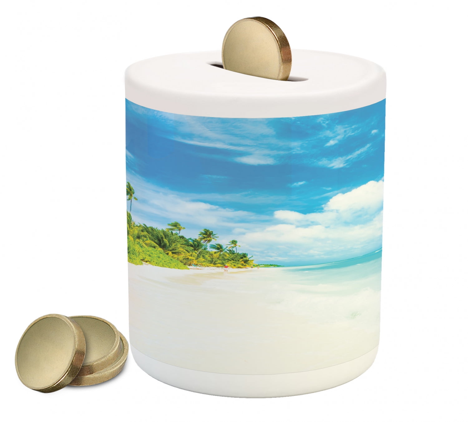 Ocean Piggy Bank, Image of Tropical Beach Sea Sky Landscape with ...