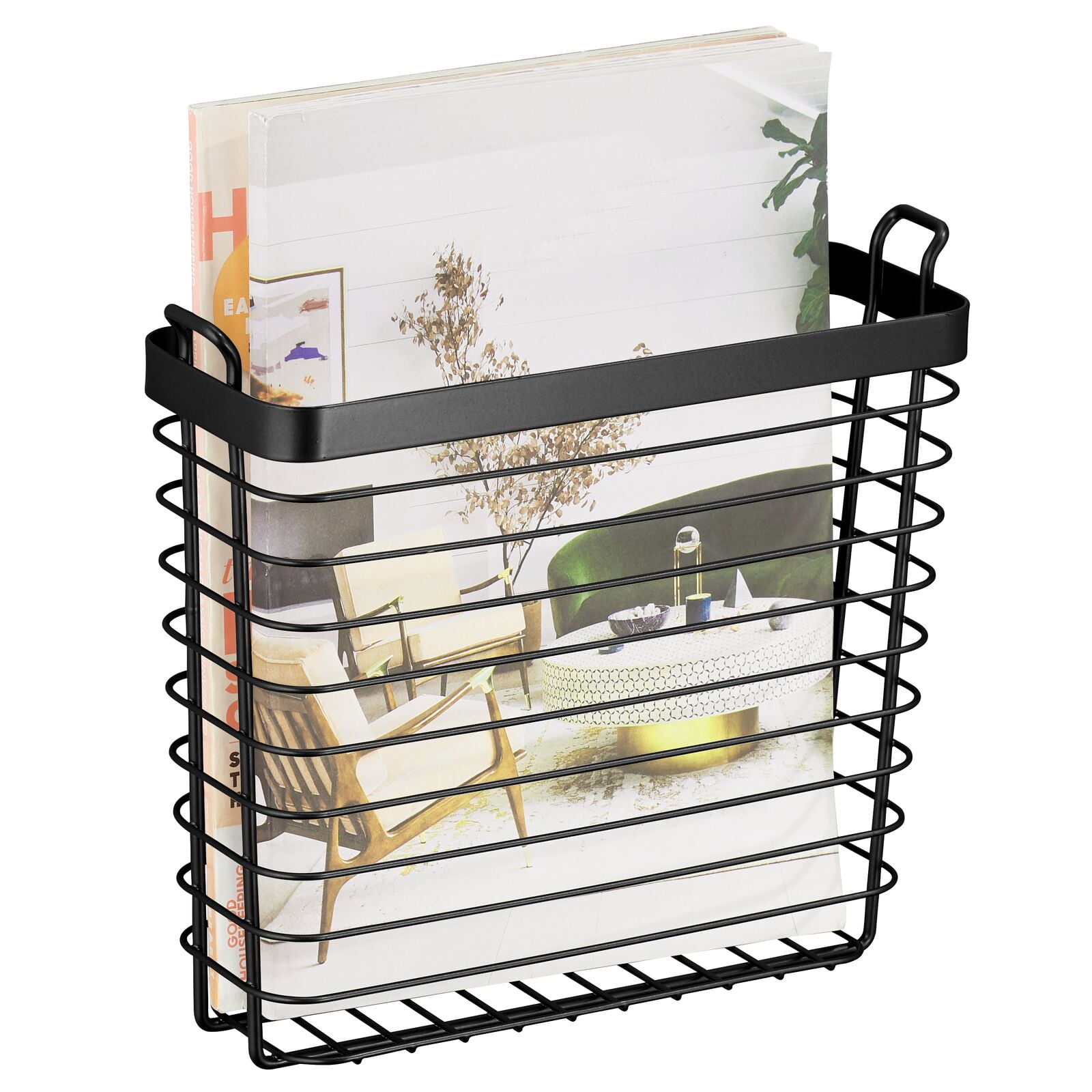 mDesign Metal Wire Farmhouse Wall Mount Magazine Holder, Home Storage ...