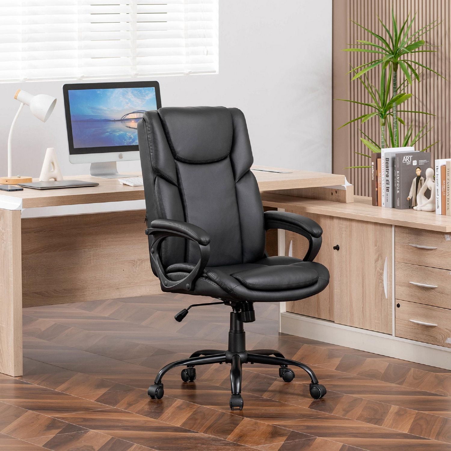 Mainstays Executive Ergonomic High Back Leather Home Office Desk Chair ...